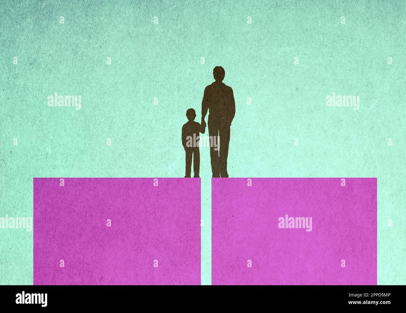 Father and son holding hands on top of separated blocks Stock Photo - Alamy