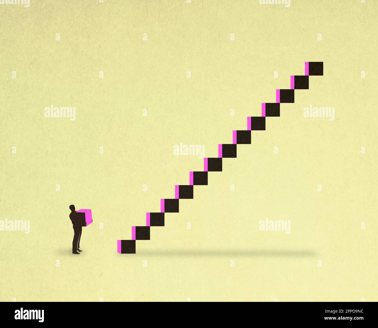 Man standing at bottom of stairs with box in hands Stock Photo - Alamy