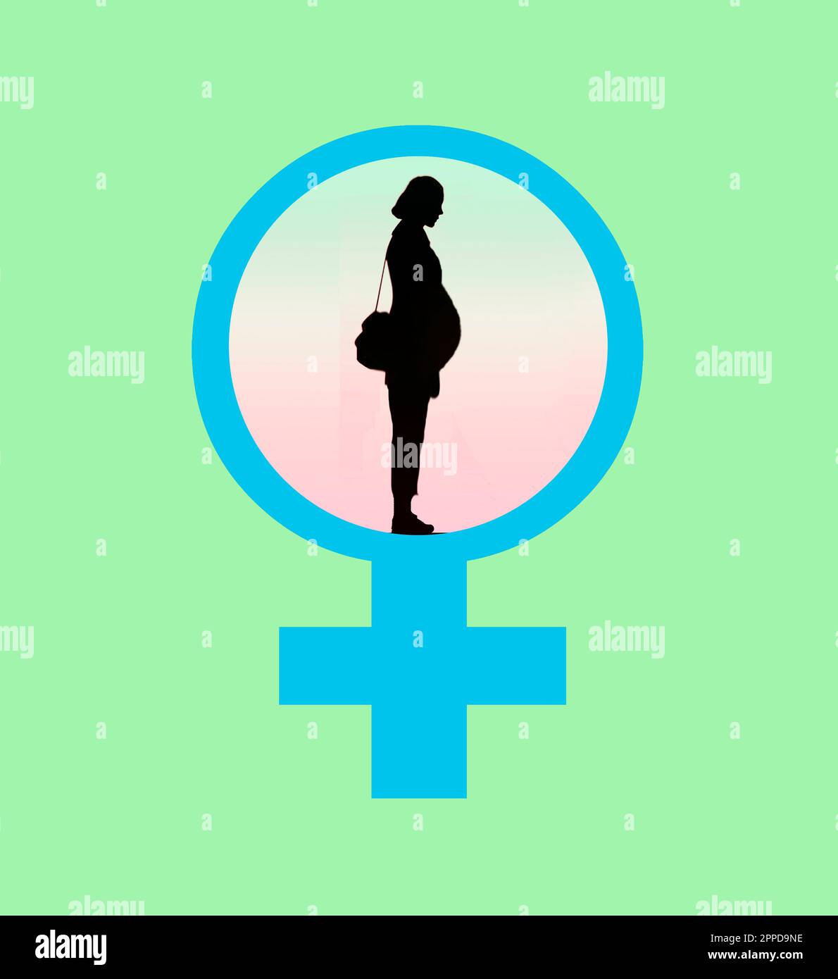 Pregnant woman standing inside female symbol Stock Photo - Alamy