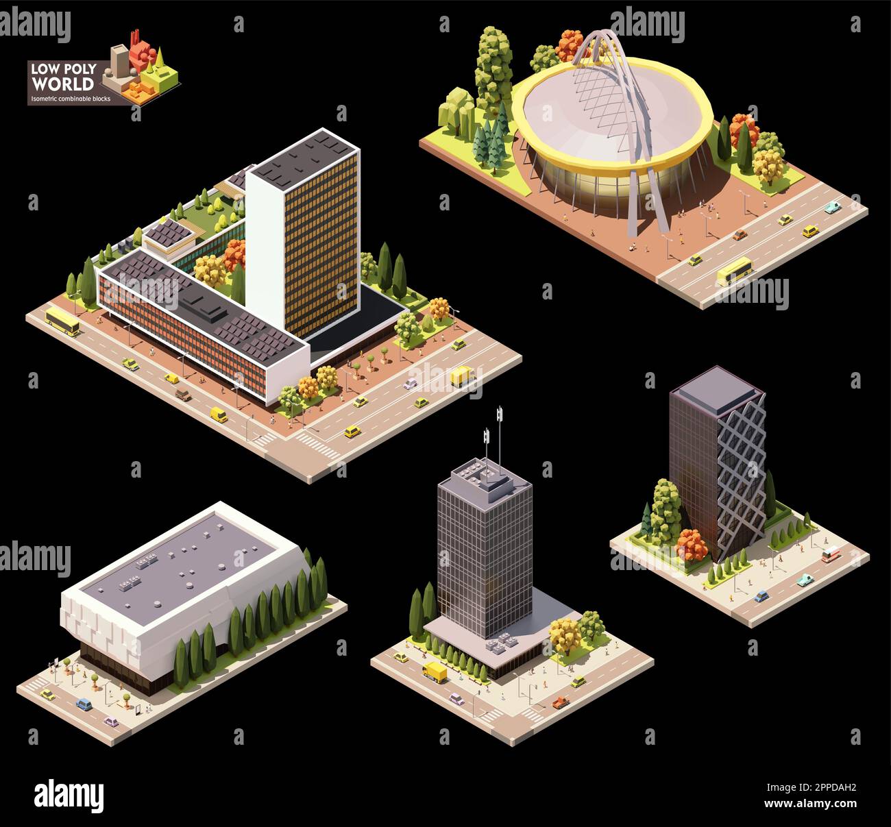 Vector isometric world map creation set. Combinable map elements. City downtown or center map ...