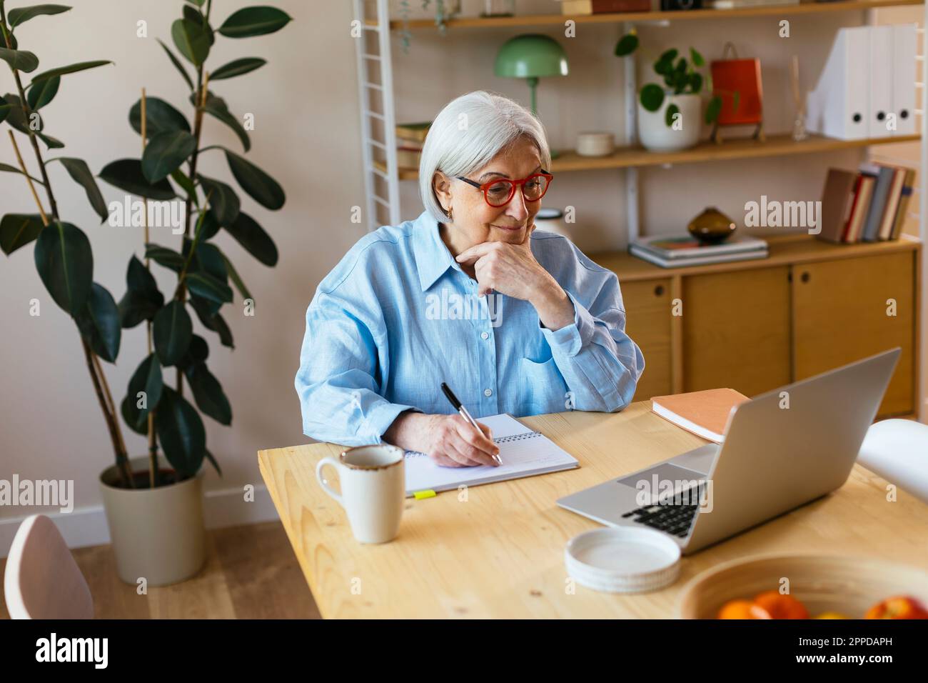 Woman laptop home notes hi-res stock photography and images - Alamy