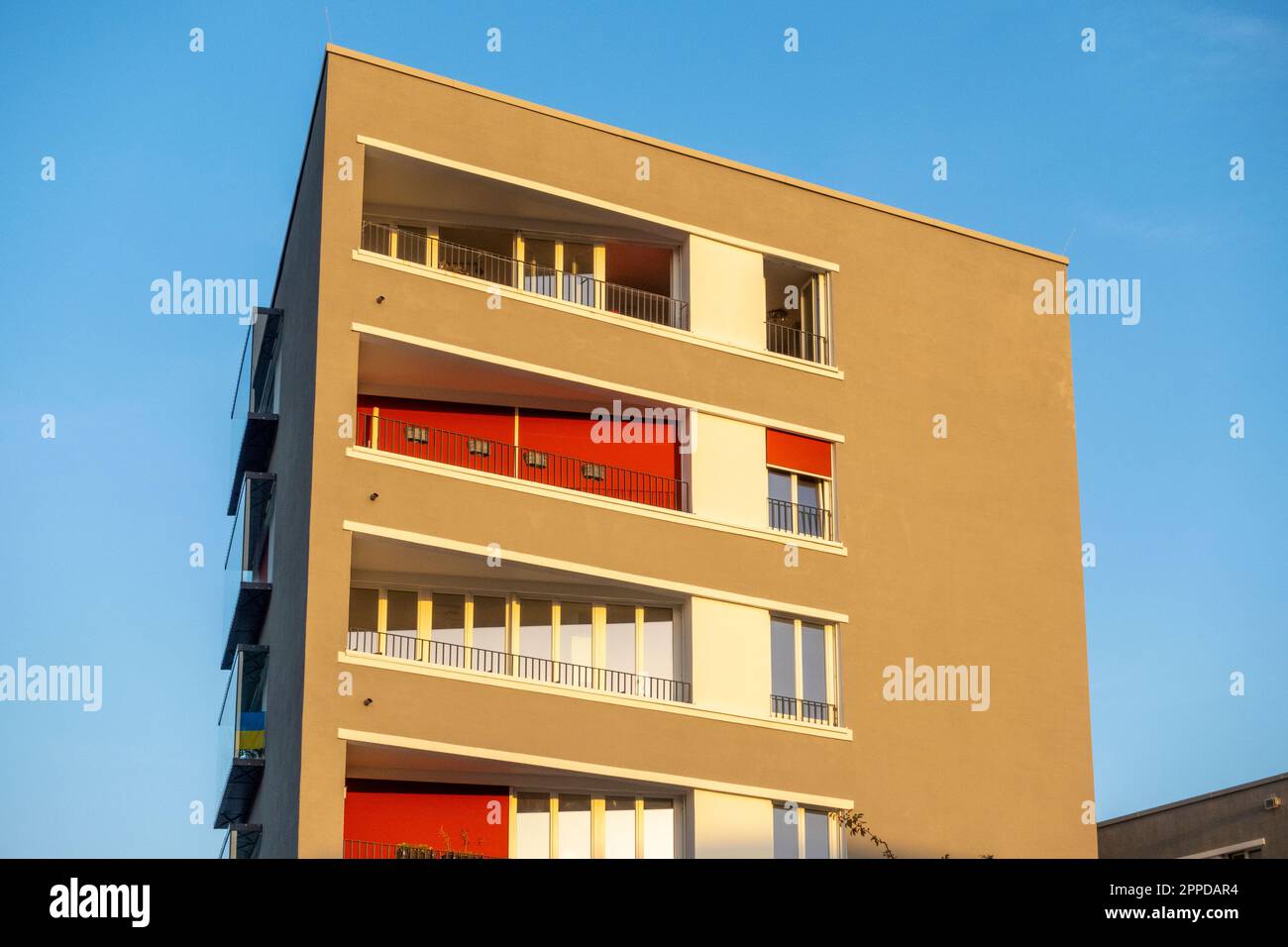 Germany, Bavaria, Munich, Balconies of modern apartment building Stock ...