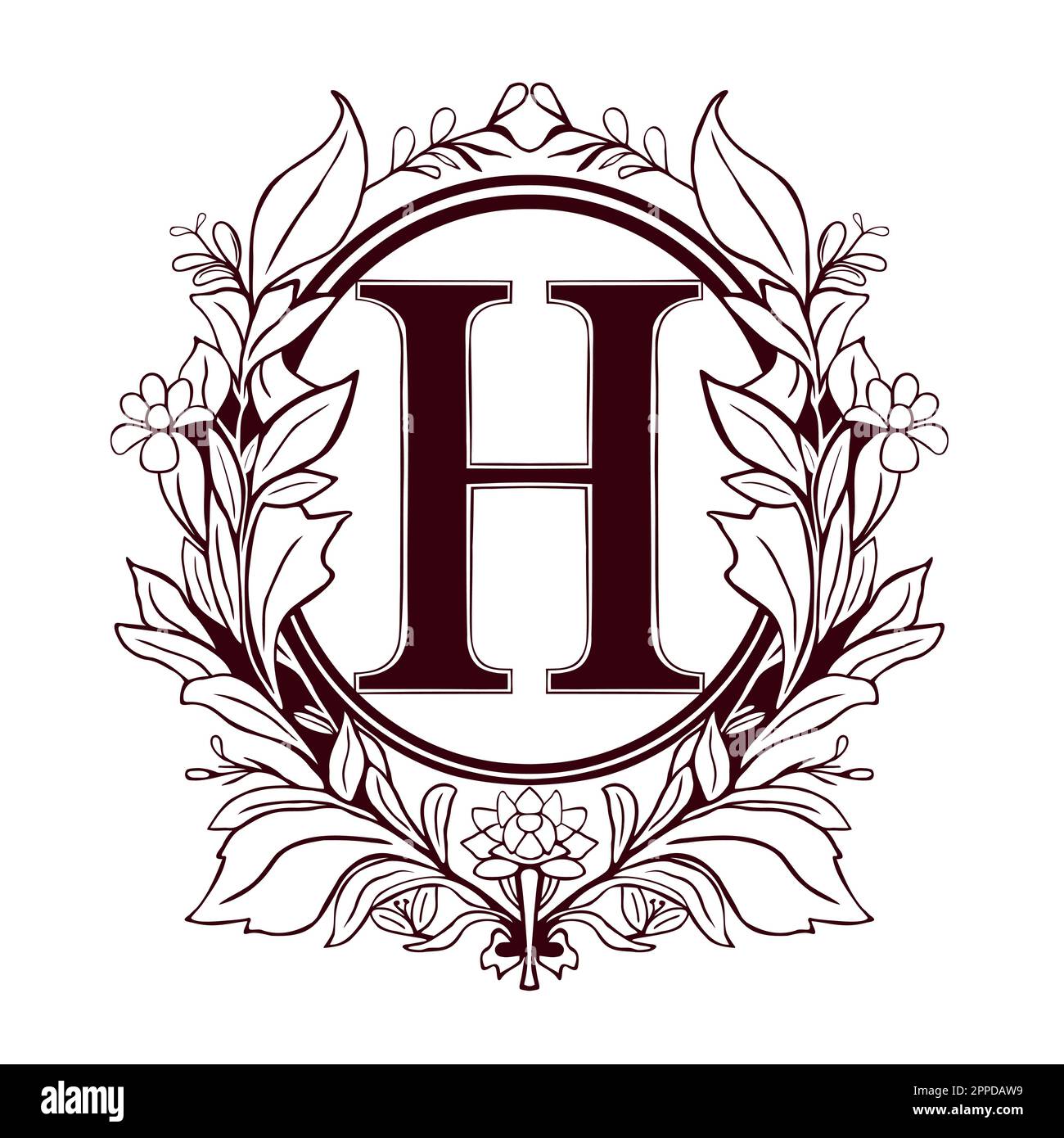 letter H Floral monogram. Vintage ornament initial Alphabet spiral style Stock Vector Image ...