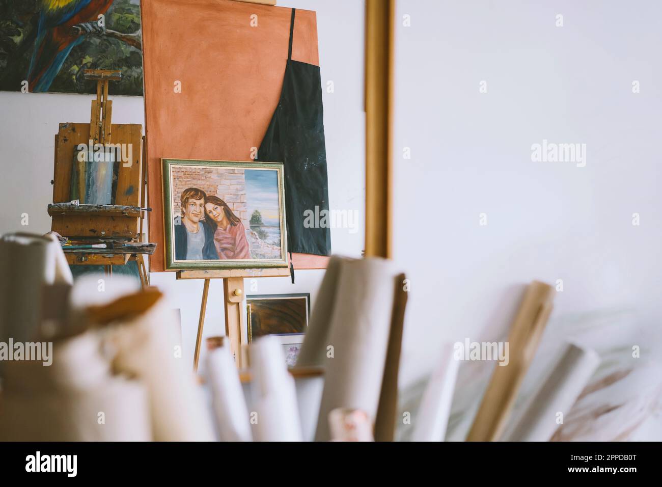 Painting in frame at art studio Stock Photo - Alamy