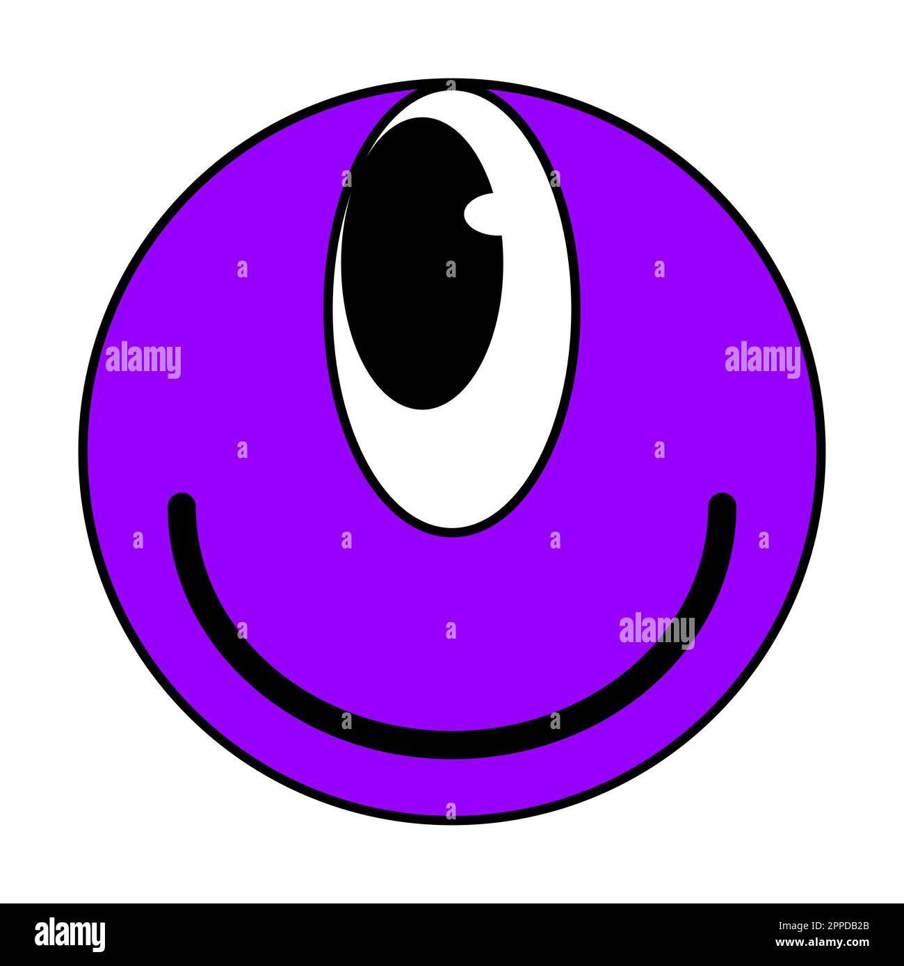 Cartoon Groovy funny purple cartoon smile character, vintage. Funky ...
