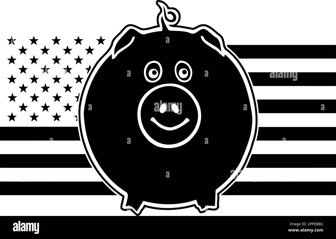 cute cartoon pig with us flag in the background Stock Vector Image ...