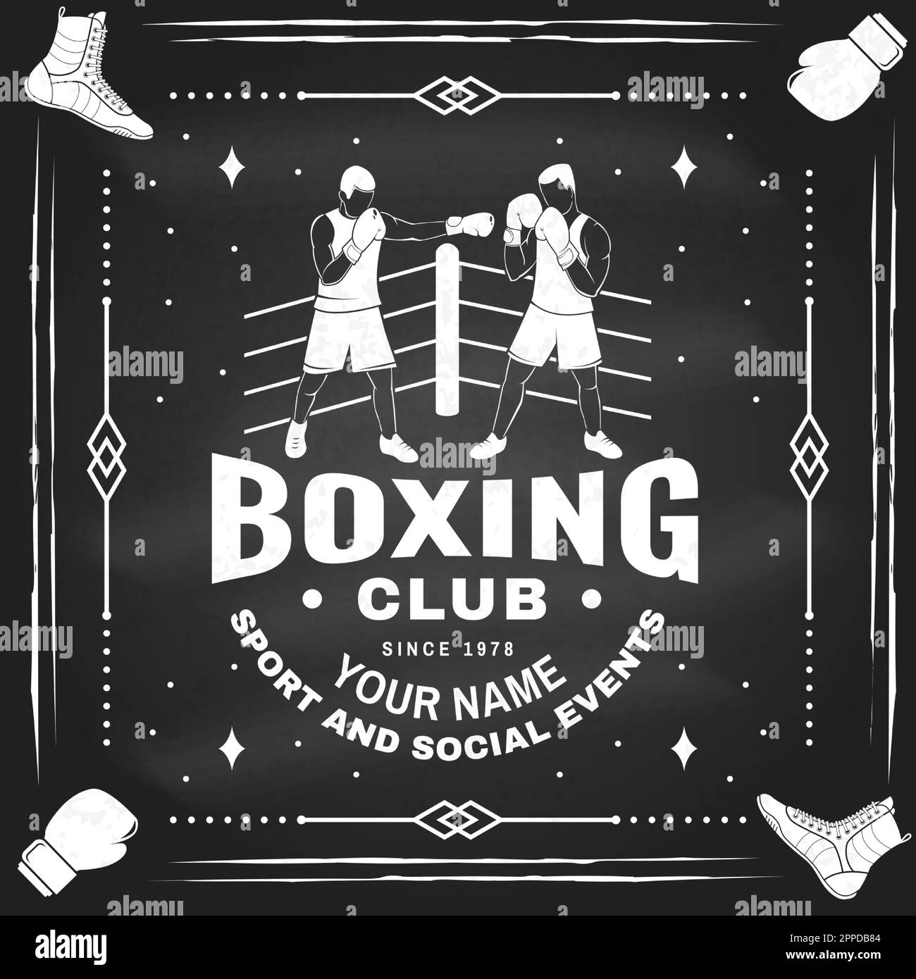 Boxing club badge, logo design on chalkboard. Vector illustration. For ...