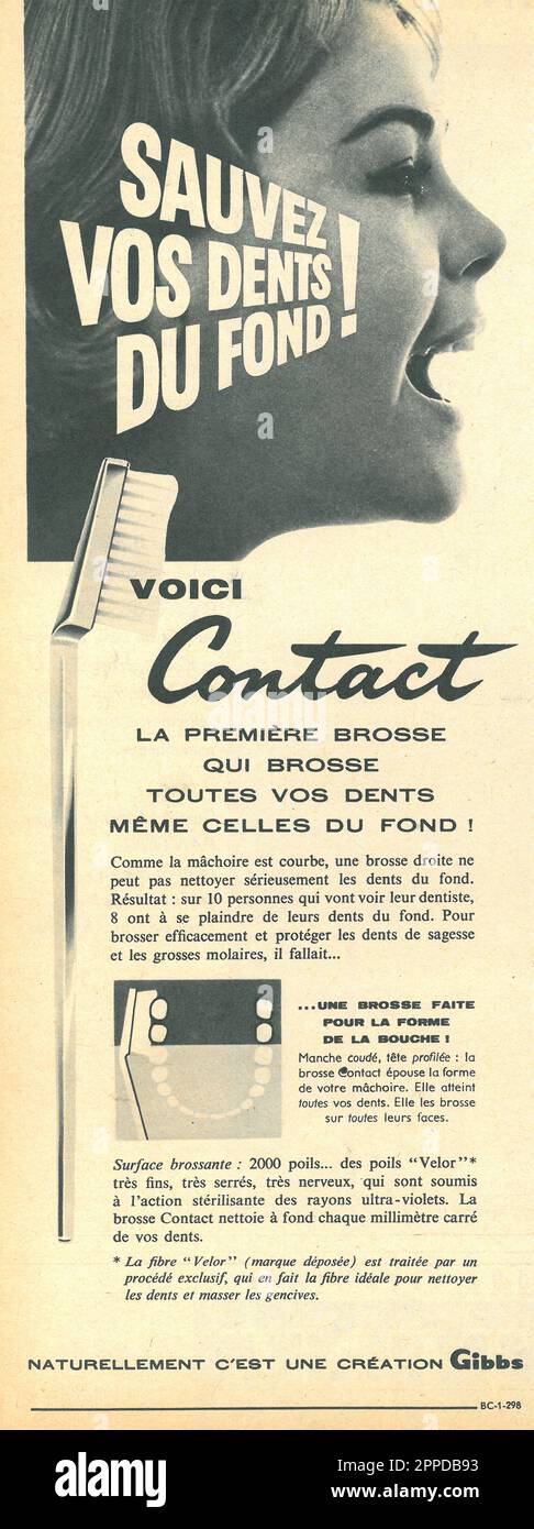 Gibbs Contact Toothbrush French print ad, 1959 Stock Photo - Alamy