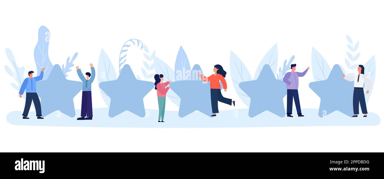 Illustration of people characters giving five-star feedback through ...