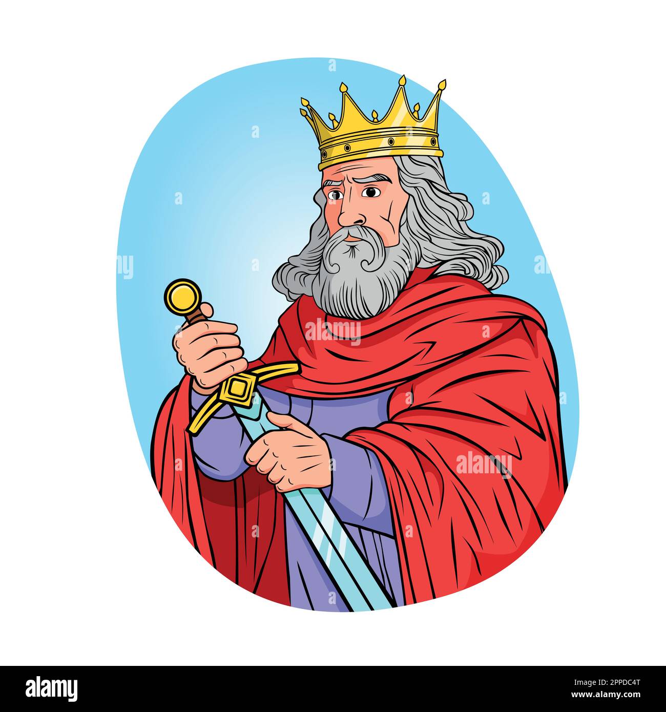 Warrior King. A strong, tall, brave king with a sword on white ...