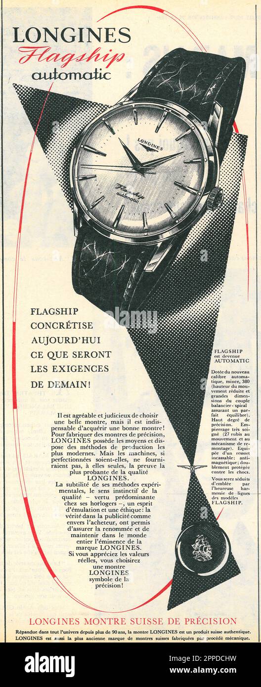 1959 Longines Flagship automatic watch print French ad Stock Photo - Alamy