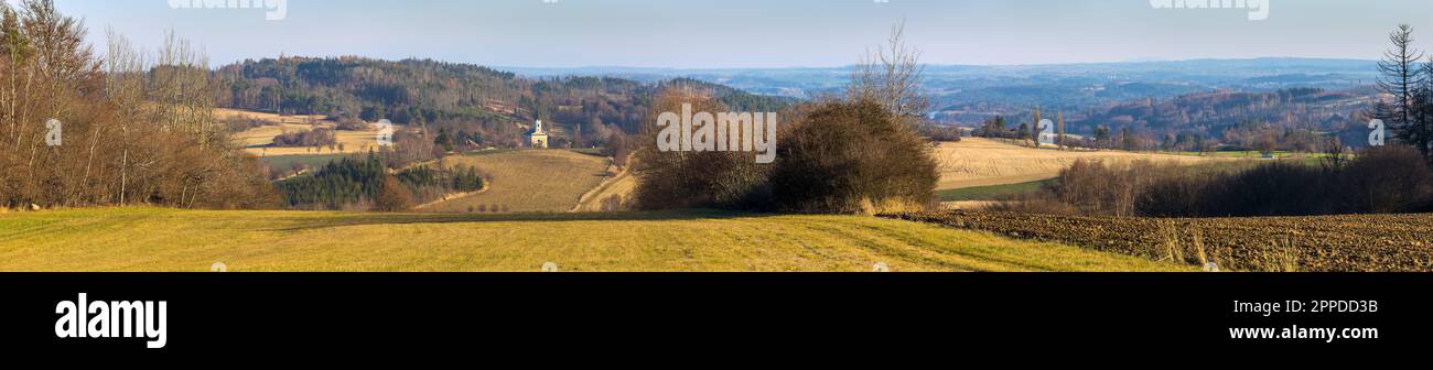 autumn landscape panorama of the Czech-Moravian highlands with fields ...