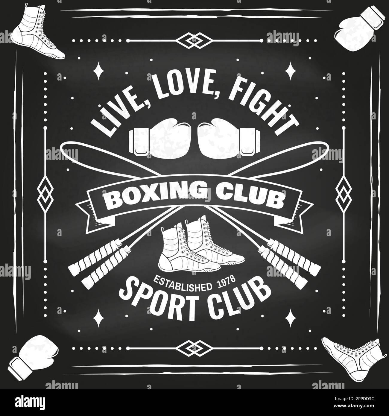 Boxing club badge, logo design on chalkboard. Vector illustration. For ...