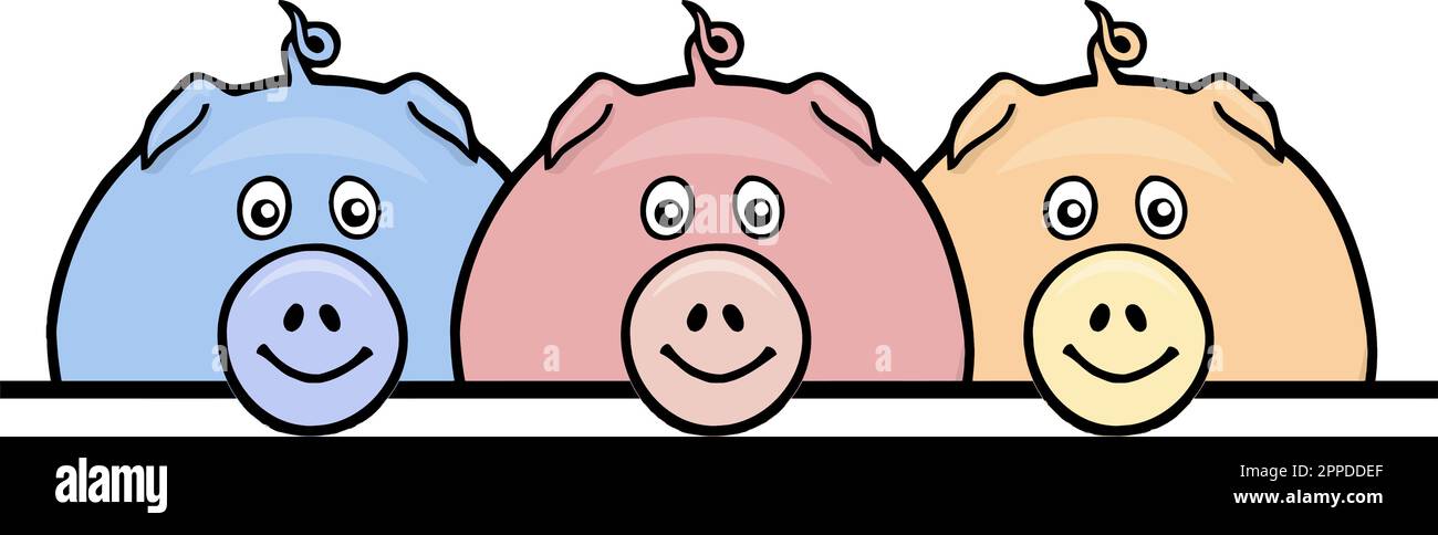 three curte rounde cartoon pigs with a line below Stock Vector Image ...
