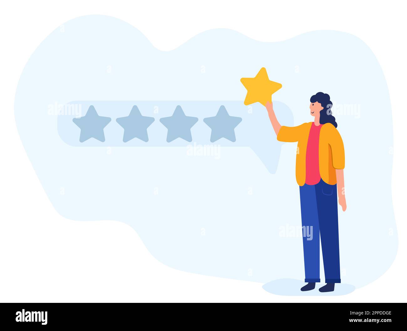 Illustration of people characters giving five-star feedback through stars rating system. Vector ...