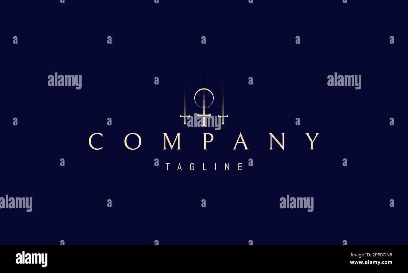 Vector golden logo on which an abstract image of three swords with the ...