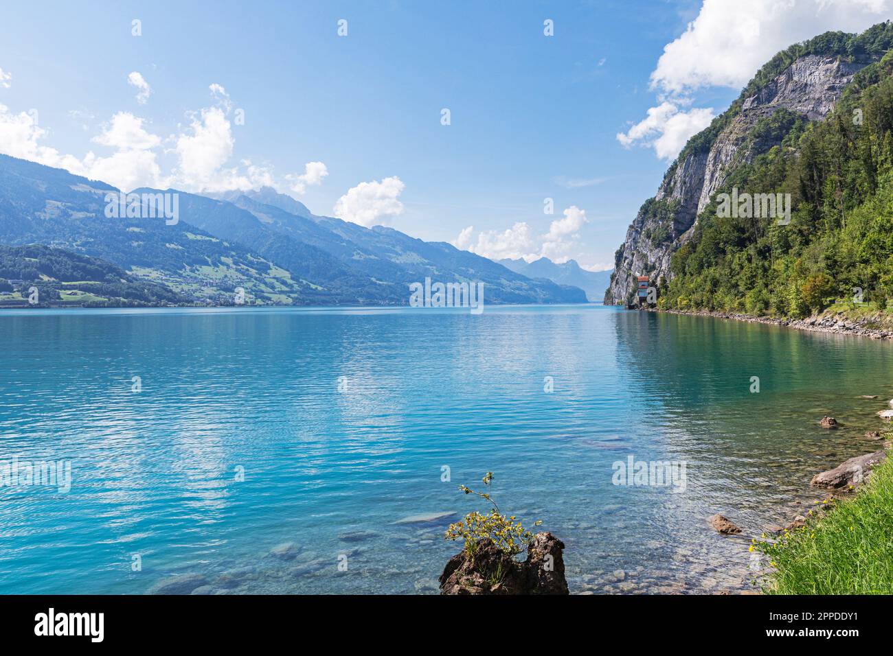 Switzerland, St Gallen Canton, Scenic view of Lake Walen Stock Photo ...