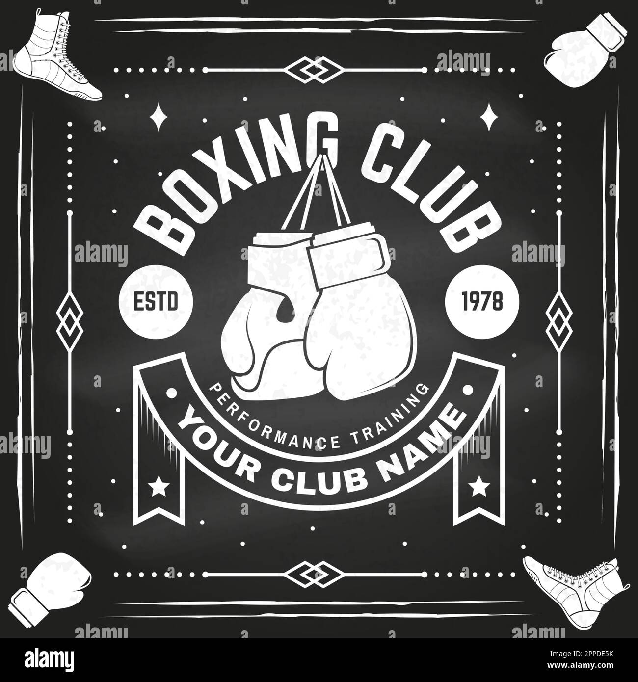 Boxing club badge, logo design on chalkboard. Vector illustration. For ...