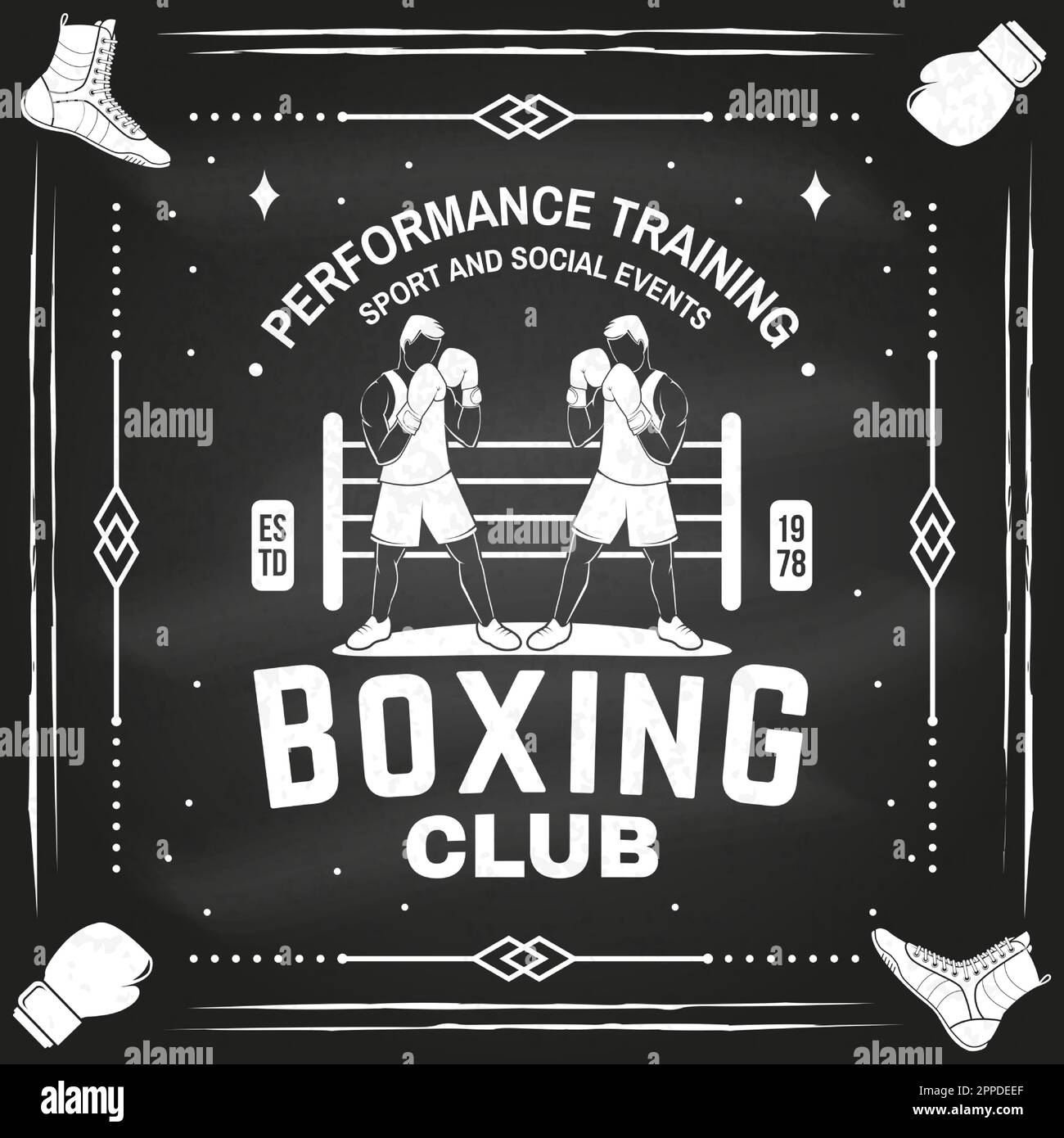 Boxing club badge, logo design on chalkboard. Vector illustration. For ...