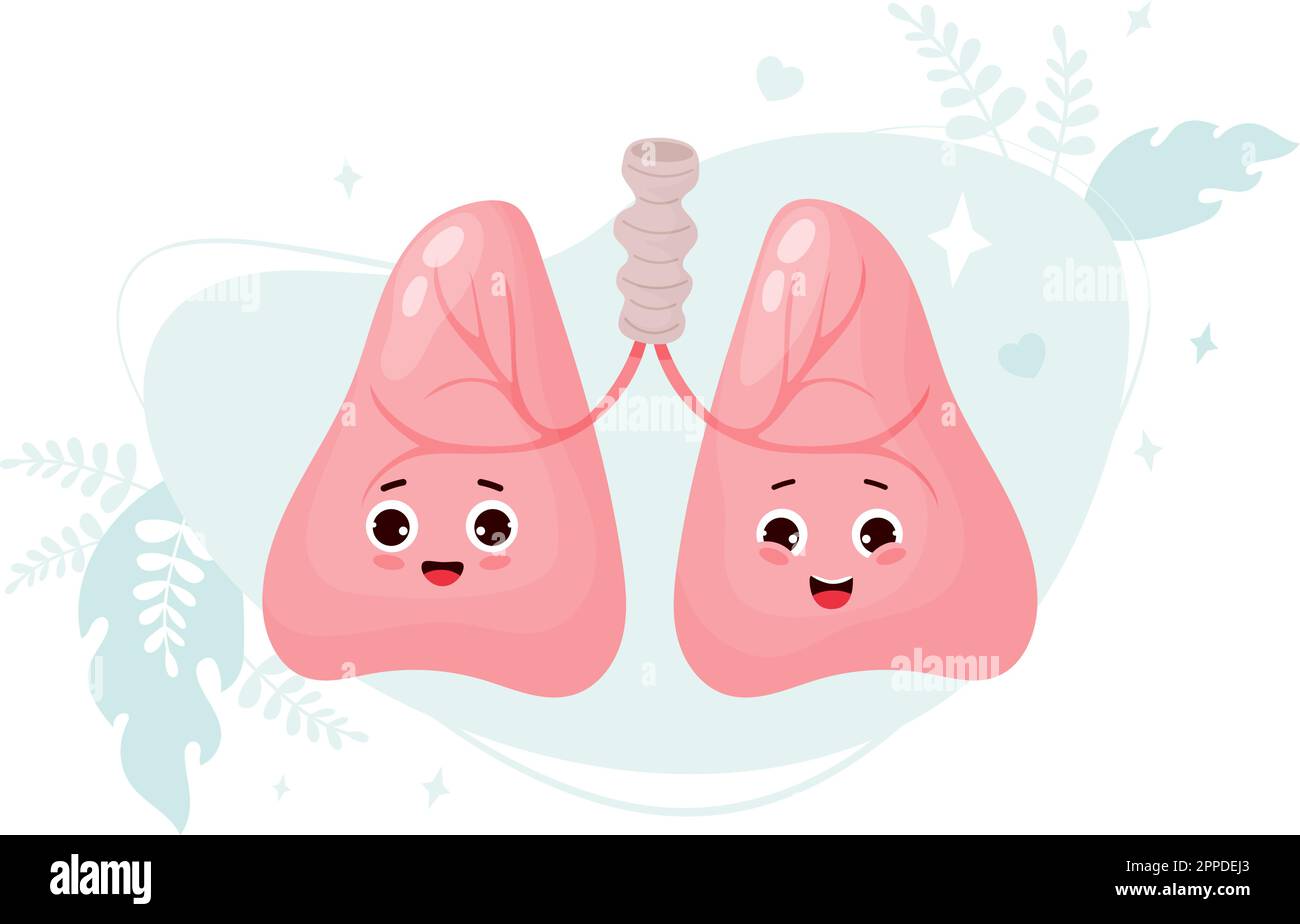 Cute cartoon lungs. Funny human organ. Vector flat cartoon character ...