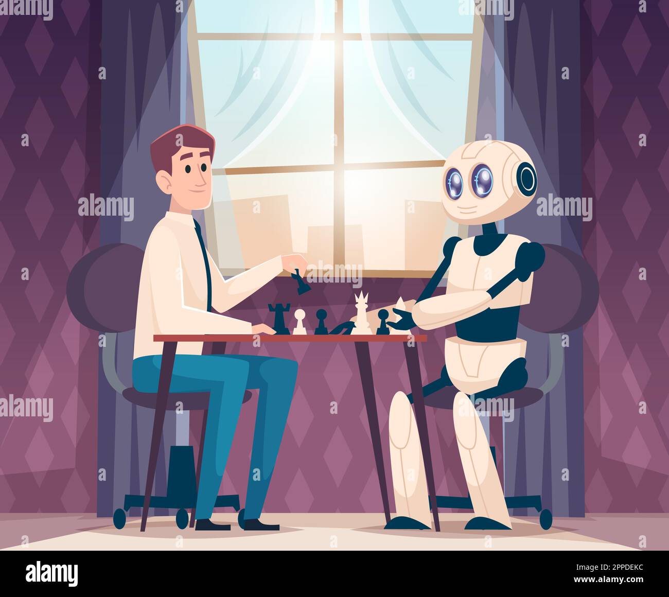 Business robots. People and androids connection exact vector conceptual ...