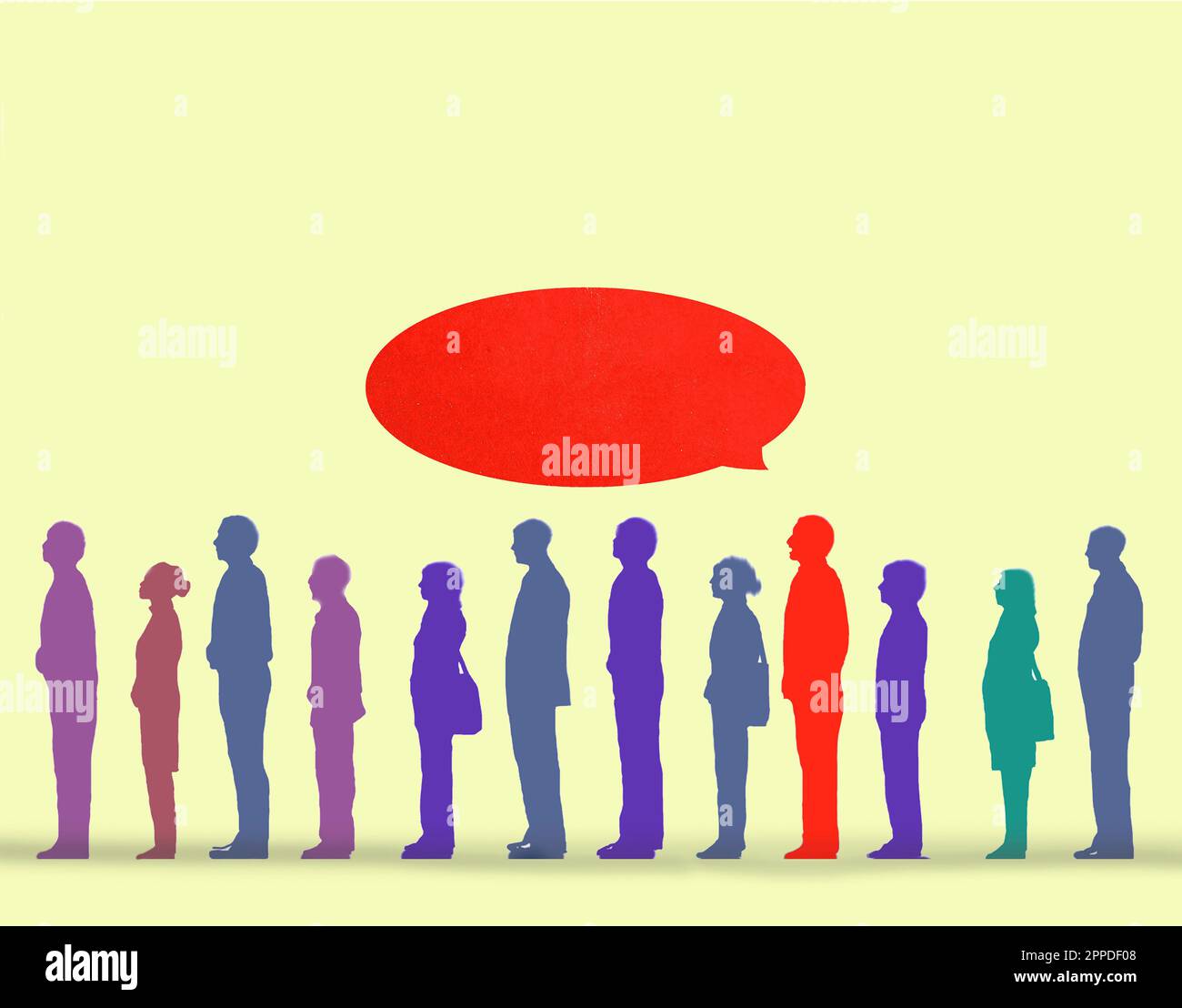 Illustration of businessman with red blank speech bubble standing in ...