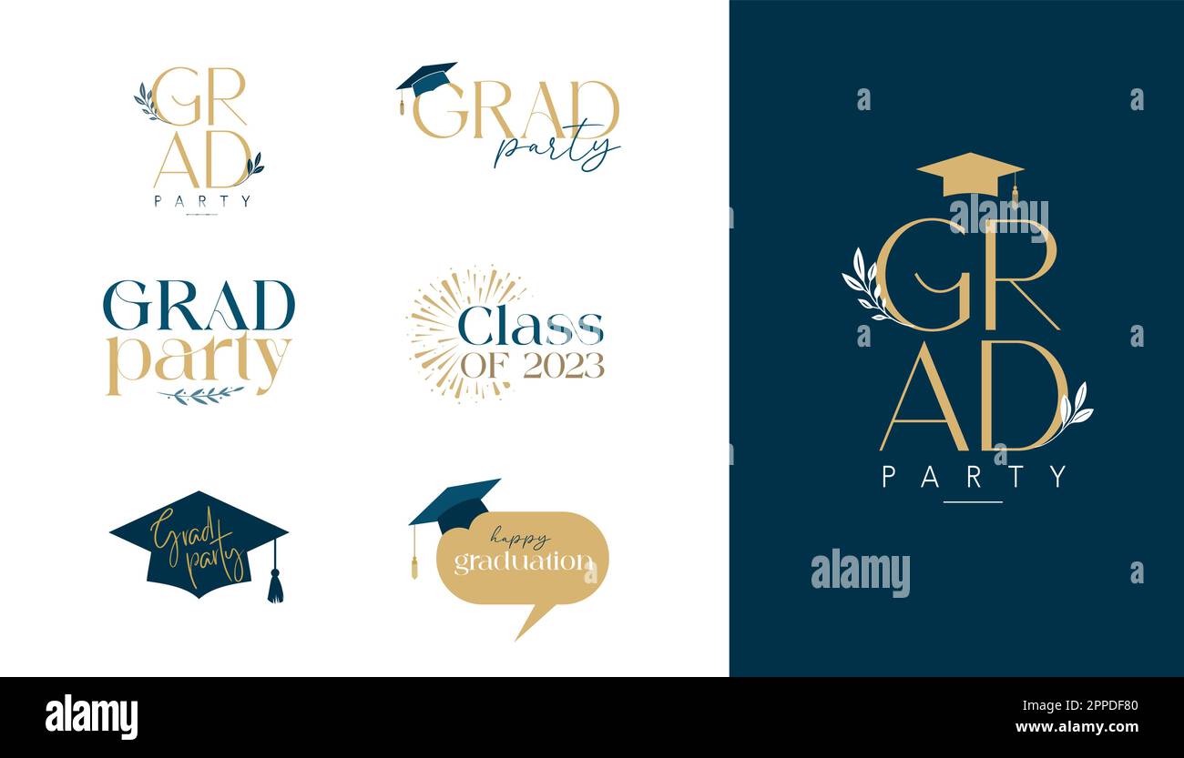 Graduation party typography collection, monogram, logo design templates ...