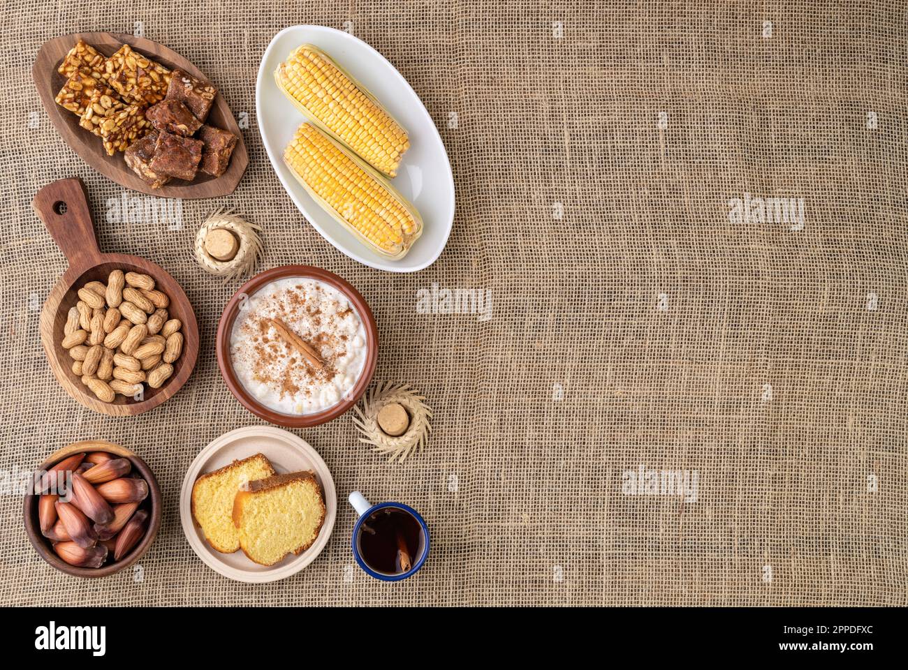 Typical brazilian june festival food over jute fabric. Festa junina ...