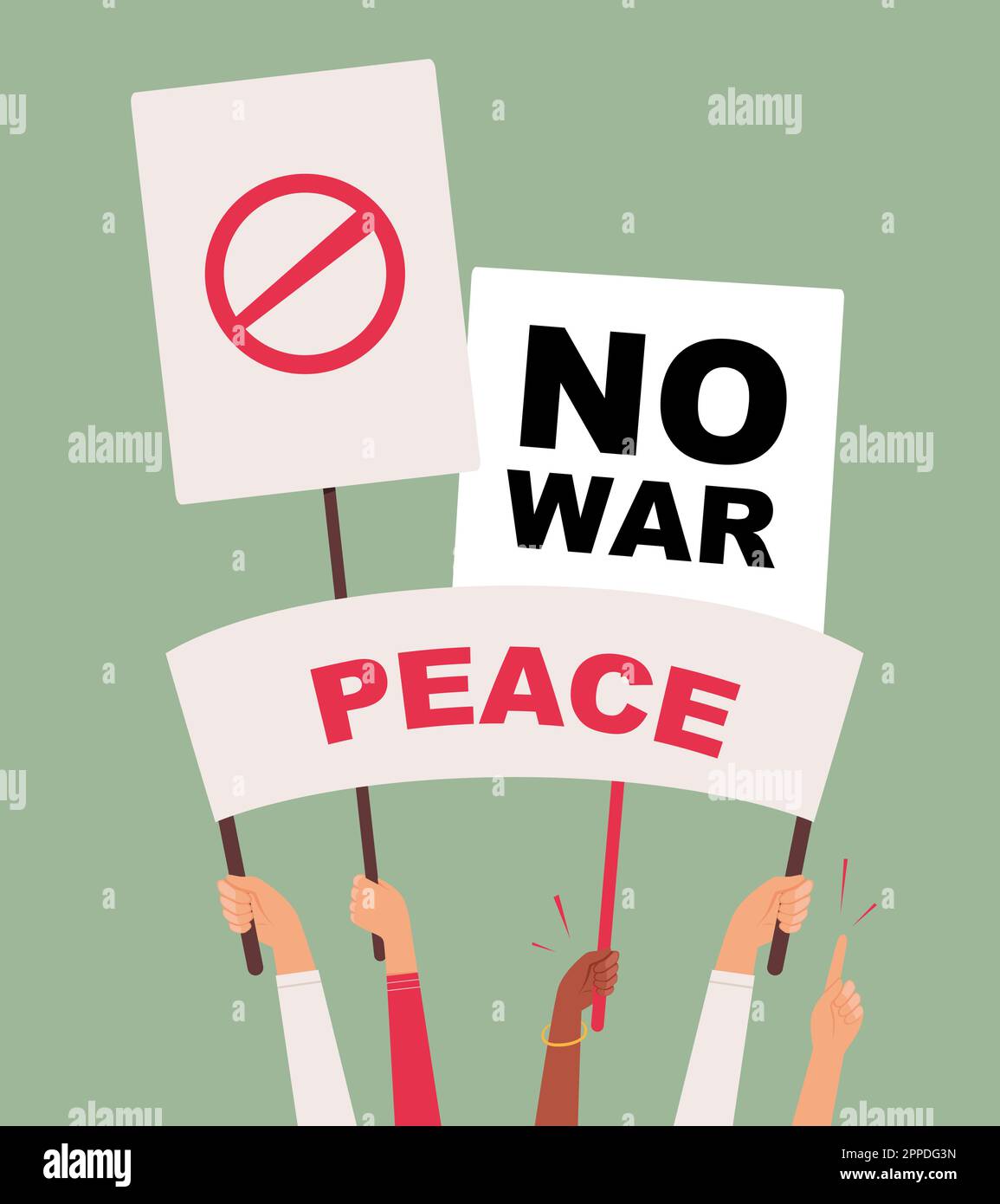 No war. protest placards meeting people holding boards. Vector concept ...