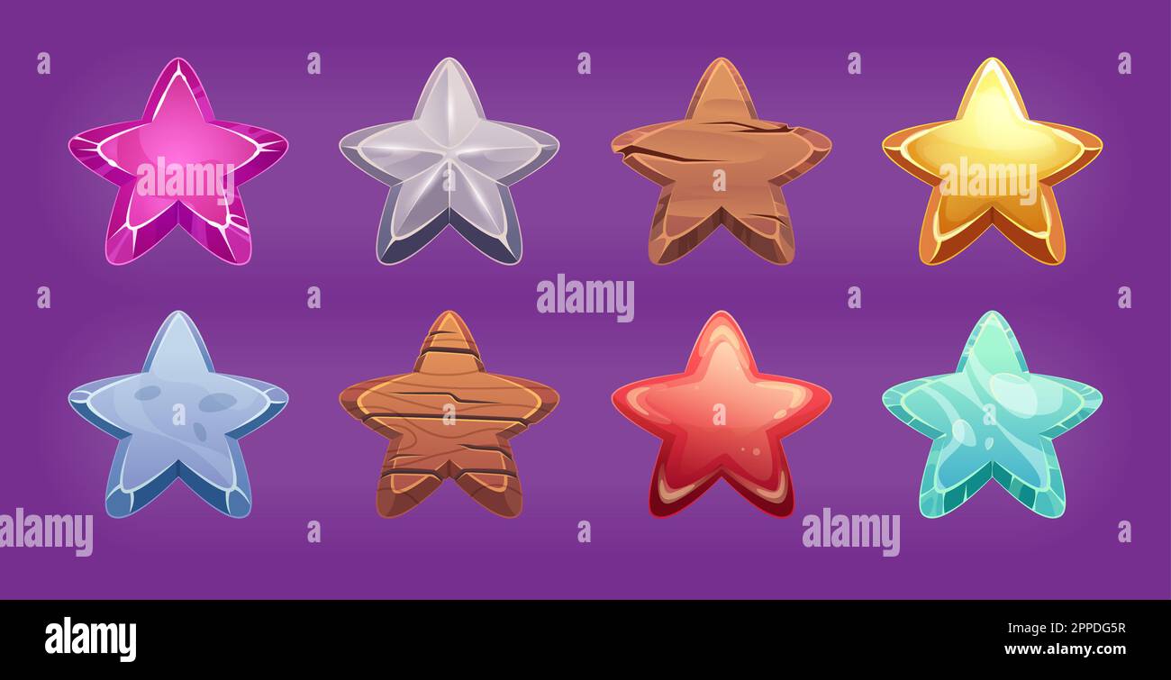 Game stars. Web ui geometrical funny stars with different textures of ...