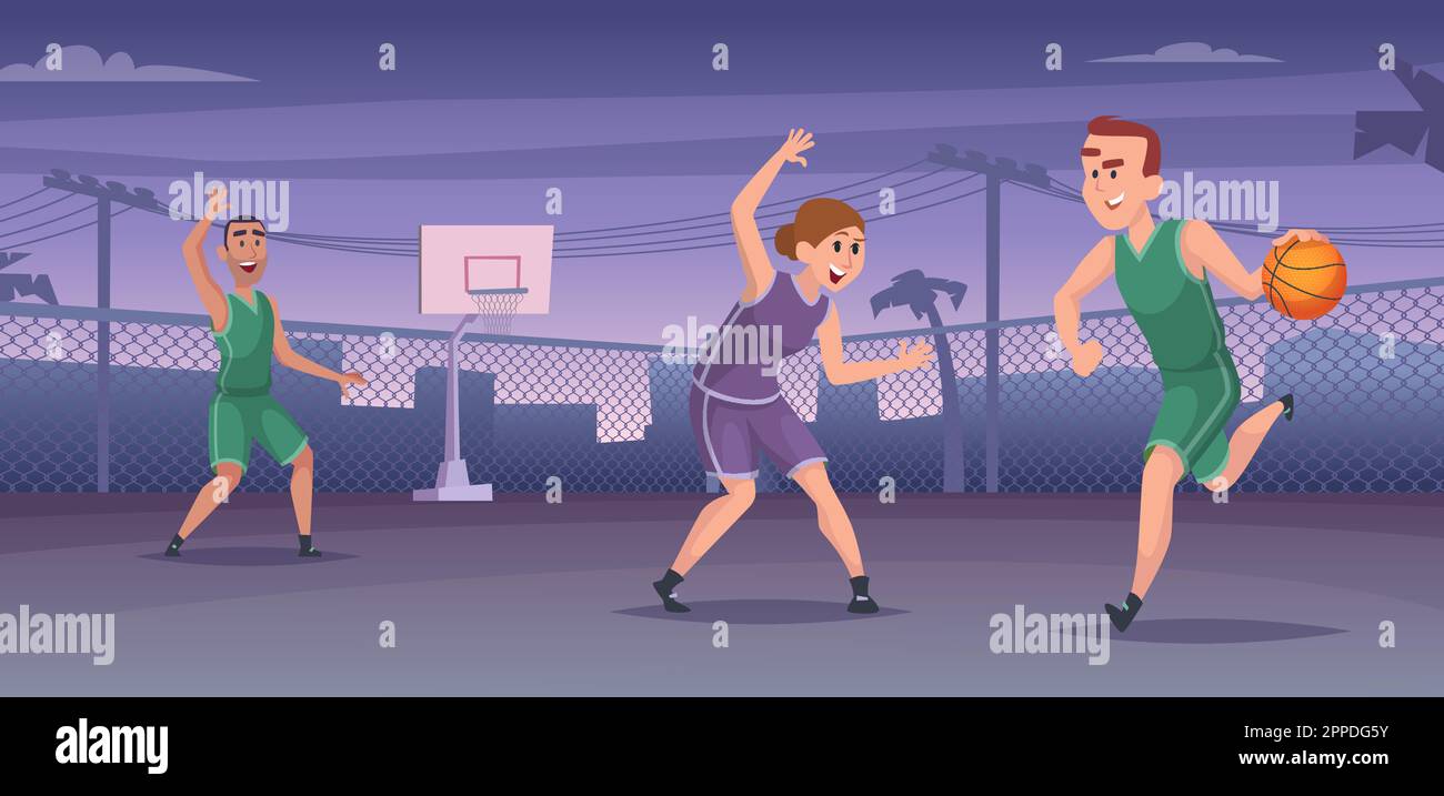 Basketball players. Male and female basketball active game exact vector ...