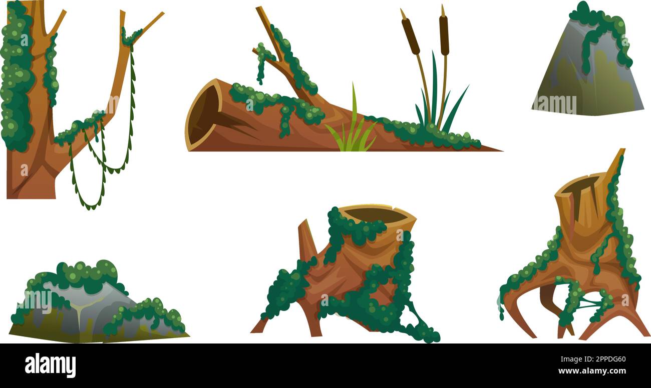 Moss. Cartoon green wood wild plants fungus and moss game assets exact ...