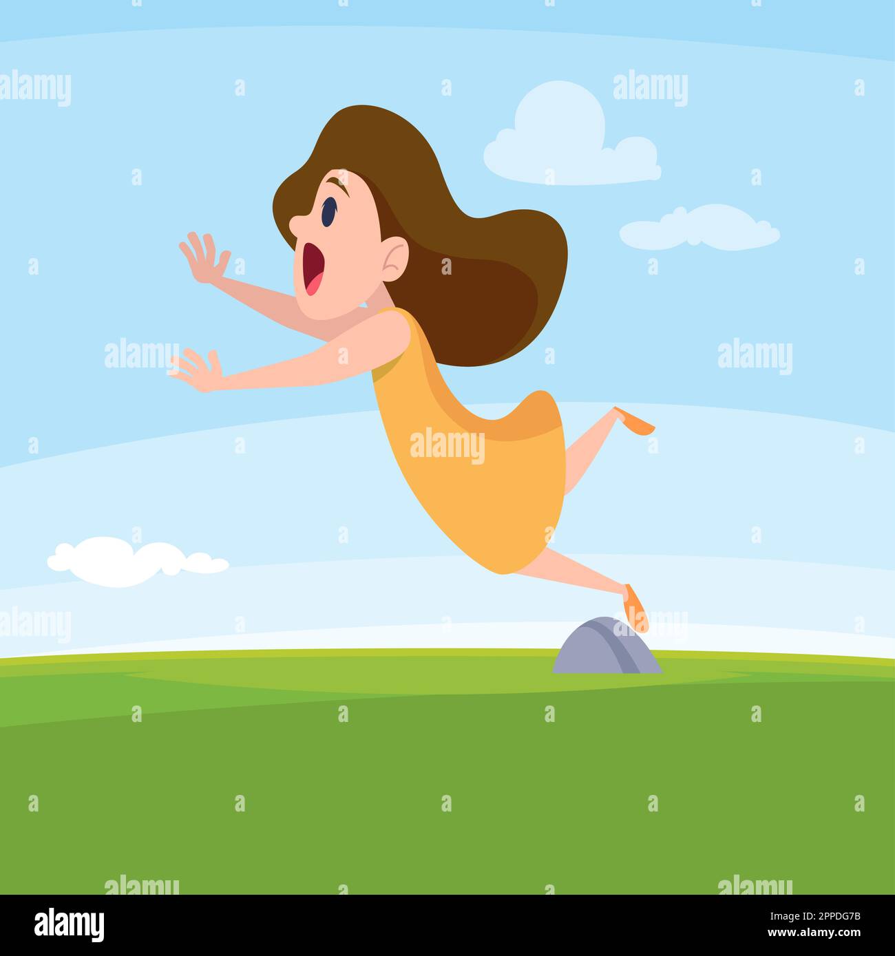 Falling girl. outdoor kids falling vector cartoon background Stock ...