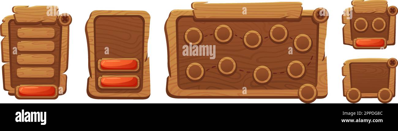 Template for game design. Wooden boards with buttons, textures ...