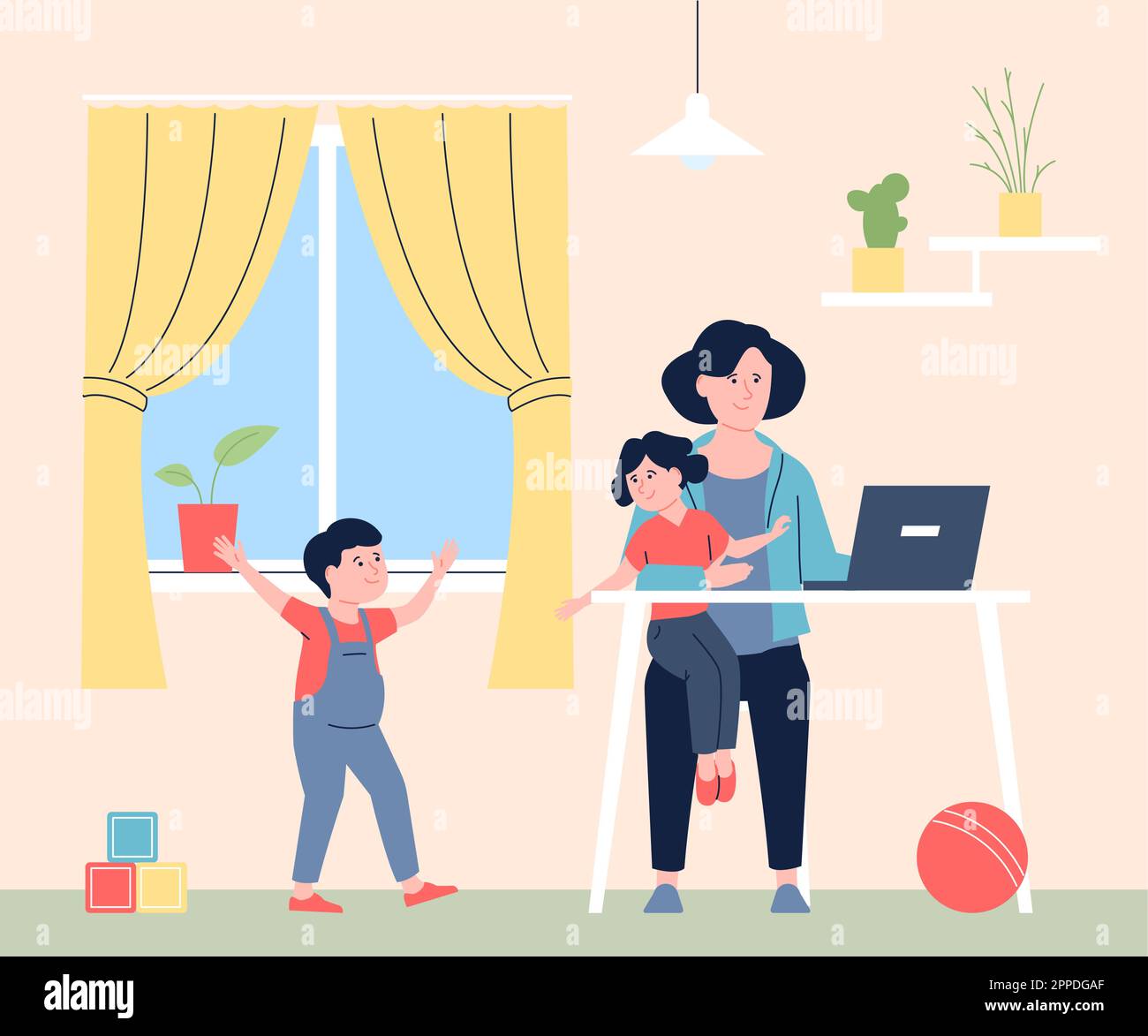Busy mother children Stock Vector Images - Alamy