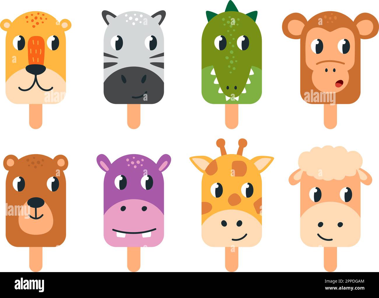 Animals ice cream on sticks. Cute childish mascots, isolated animal ...