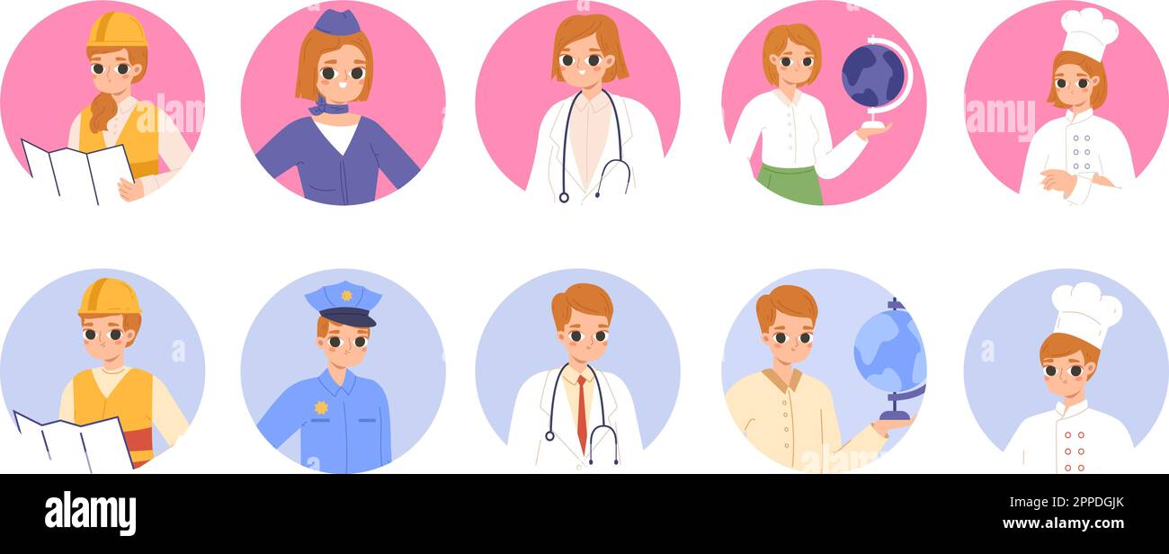 Professional cartoon avatars. Cute students and young workers, teacher ...