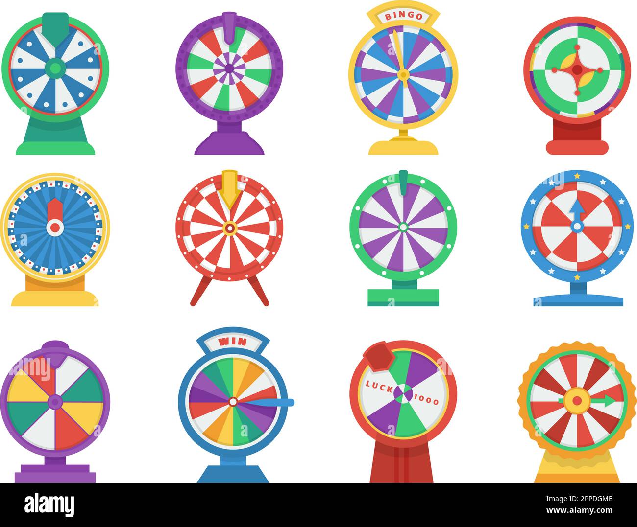 Casino roulette icons. Flat wheels gaming, spin lucky wheel isolated ...