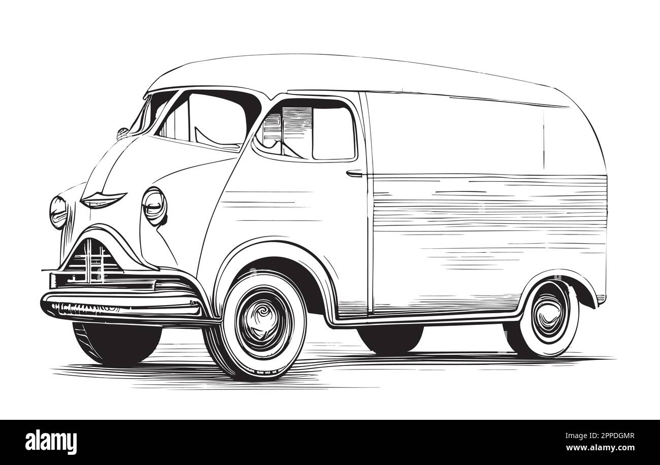 Retro van sketch hand drawn in doodle style illustration Stock Vector ...