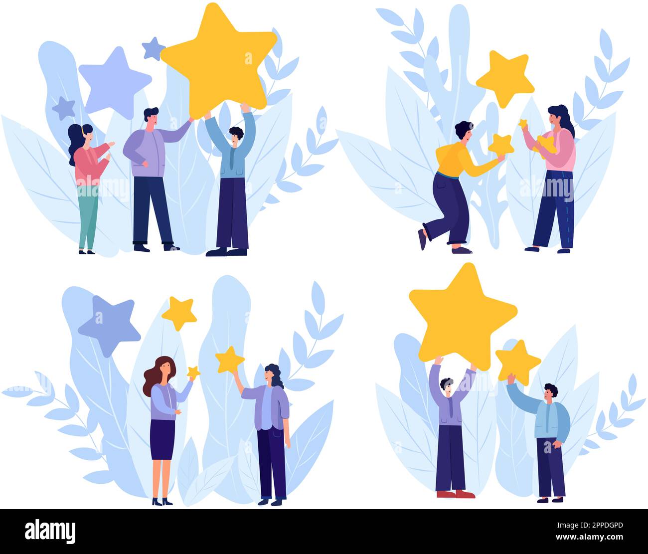Illustration of people characters giving five-star feedback through ...