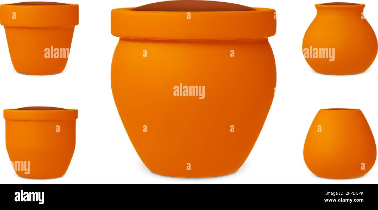Clay pots 3d isolated set. Empty pot with ground for plants. House ... Clay pots 3d isolated set. Empty pot with ground for plants. House ...