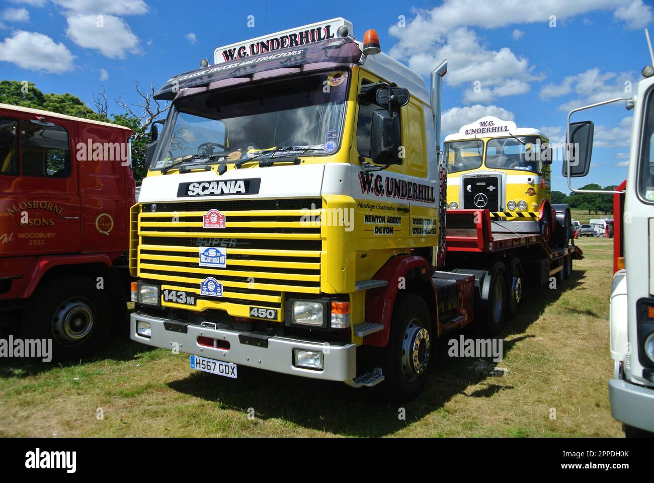 A 1991 Scania 143M 450 lorry cab parked on display at the 47th Historic ...