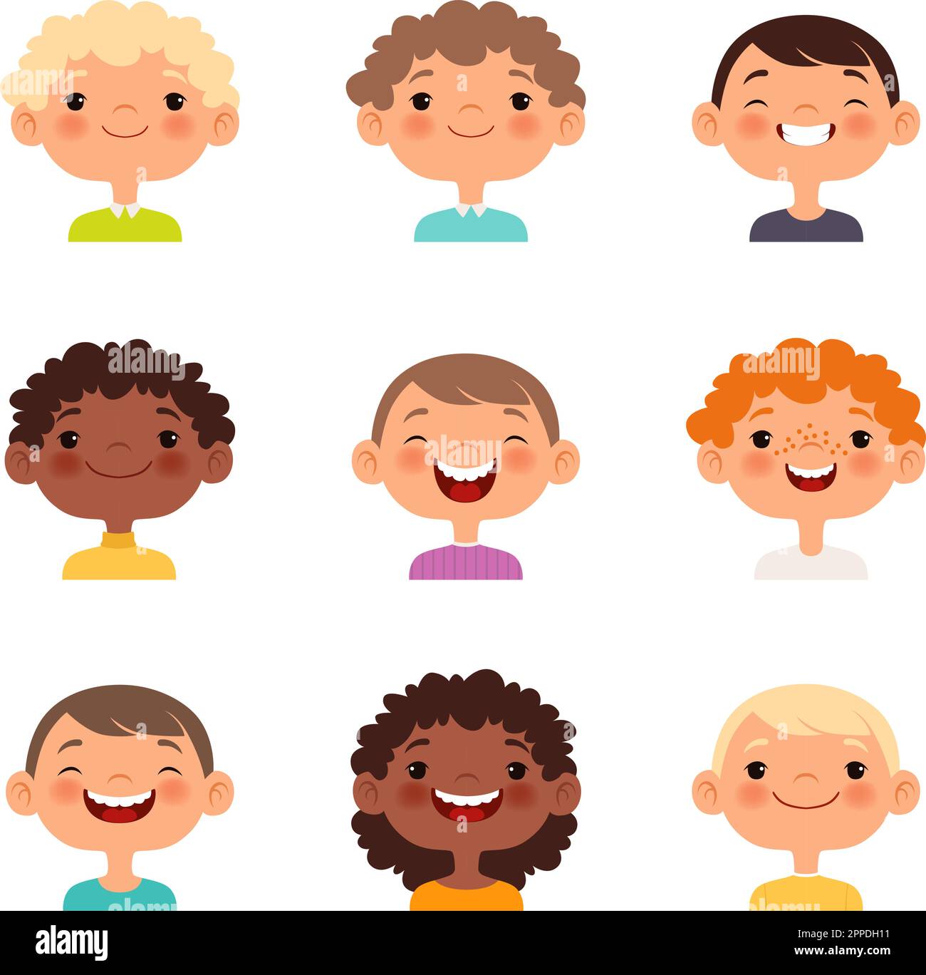 Happy boys faces. Preteen blond brunette brown hair and redhead ...