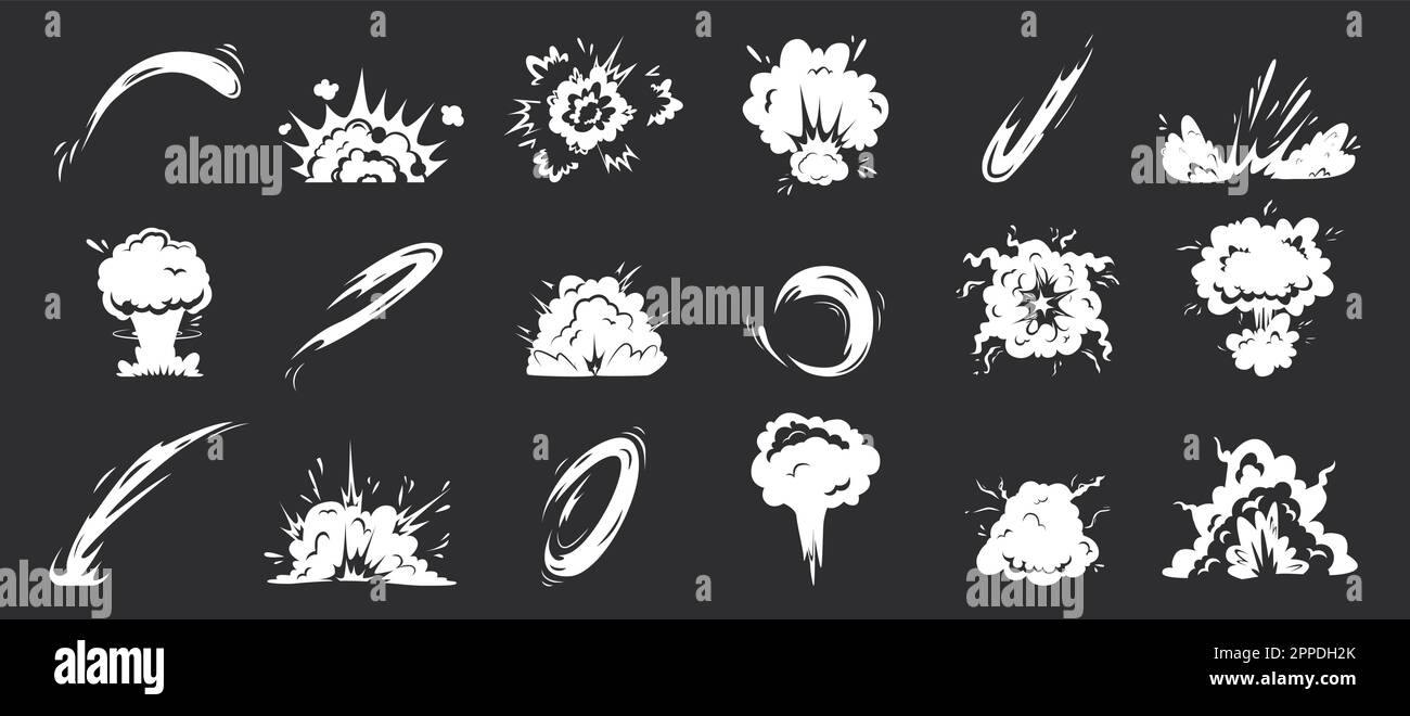 Explosion cartoon comic effect, white sparks of power lightning ...