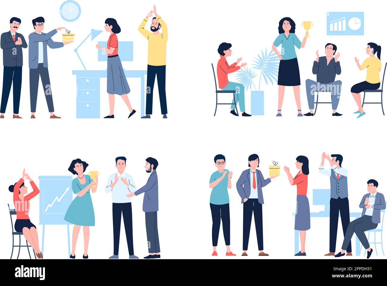 Colleagues clapping and congratulation. Applaud flat workers, office businepeople clap. Work ...