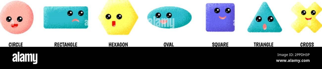 Cute geometric basicall shapes for children education. Circle, rectangle, square and cross ...