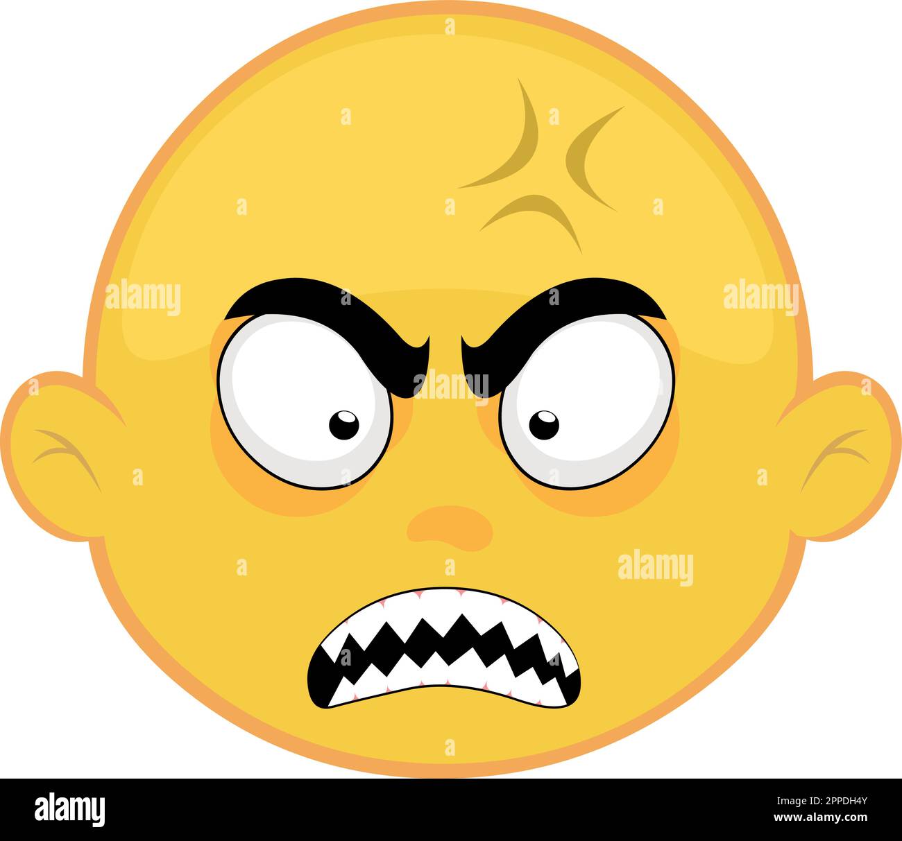 vector illustration emoticon of angry and furious yellow cartoon character face with a vein on ...