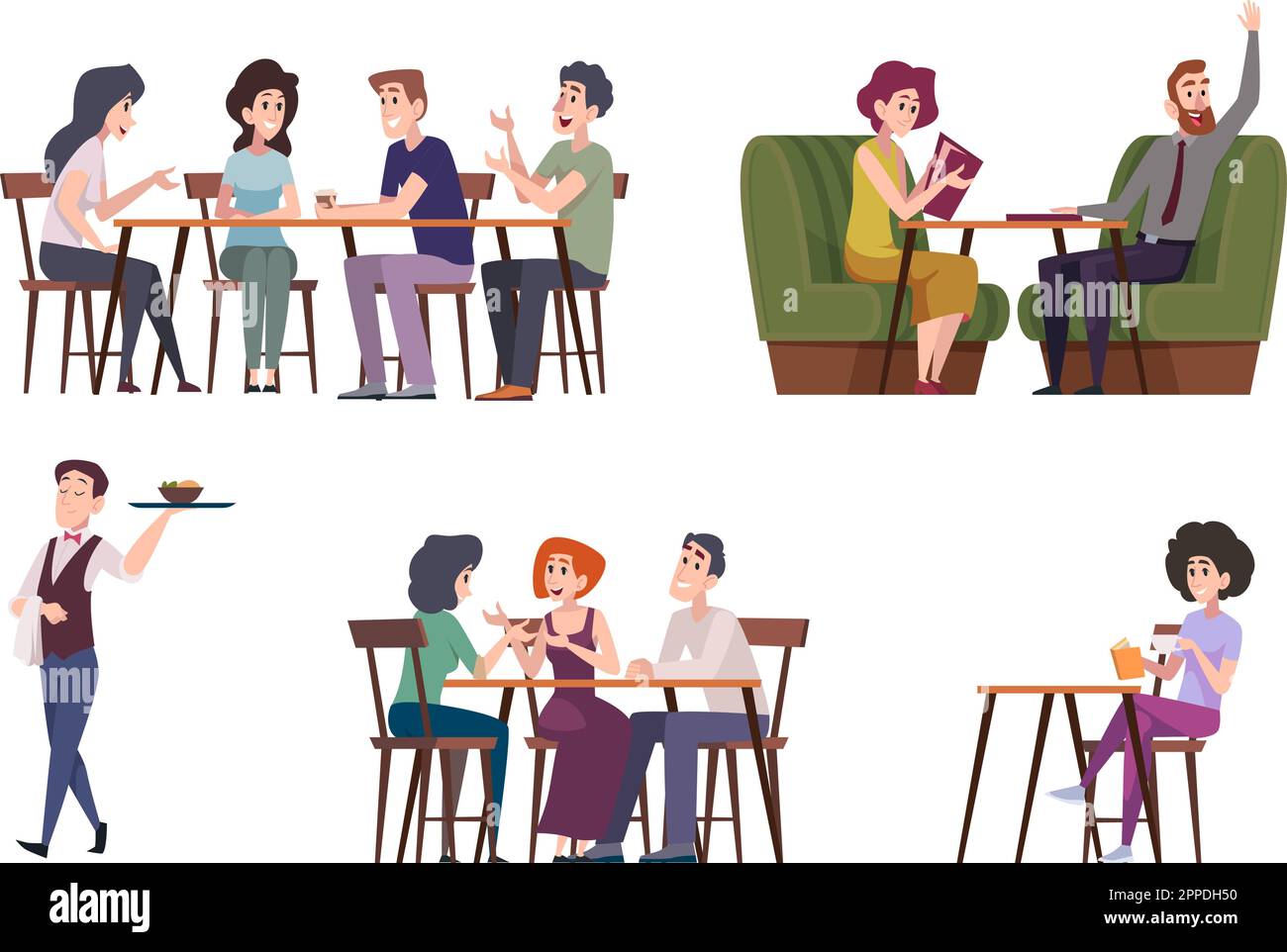 Restaurant meeting. Love couples friends party in restaurant or coffee ...