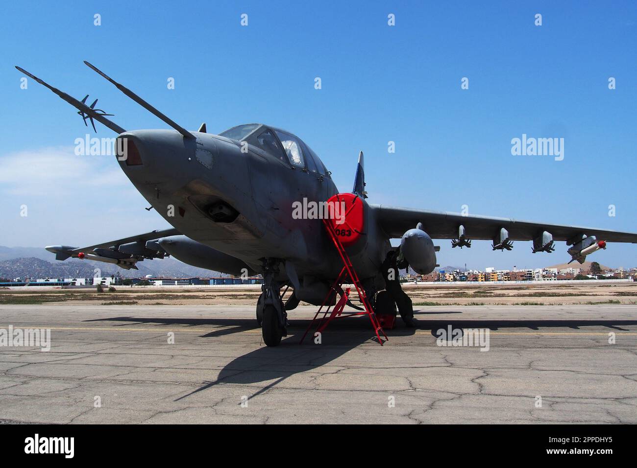 Lima, Peru. 23rd Apr, 2023. Sukhoi Su-25 aircraft shown at the 2023 ...