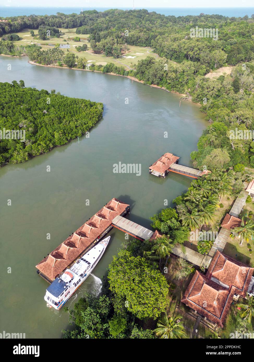 Batam Indonesia - Drone view Nongsapura Ferry Terminal Stock Photo - Alamy